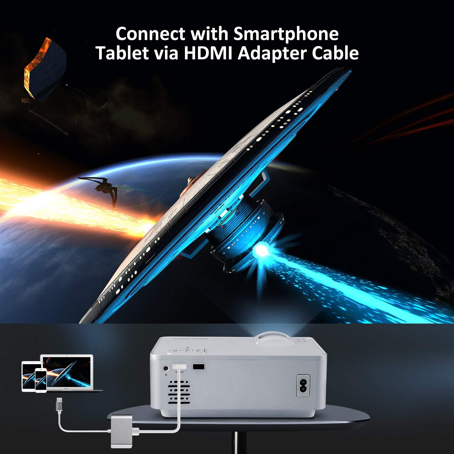 Mini Projector 5500 Lux 210" Video Projector 1080P with Projector Screen