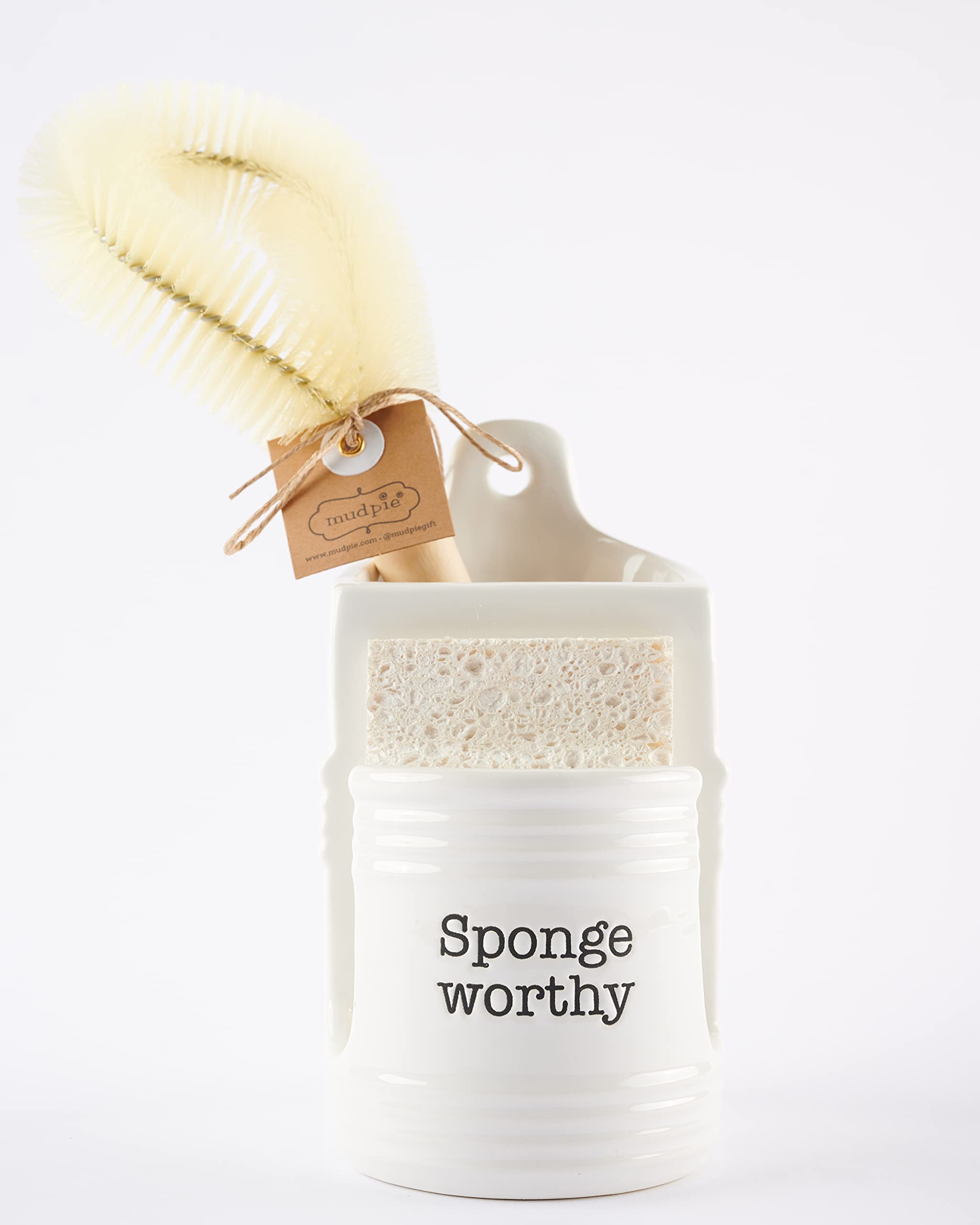 Mud Pie White Ceramic Sponge and Brush Holder Set