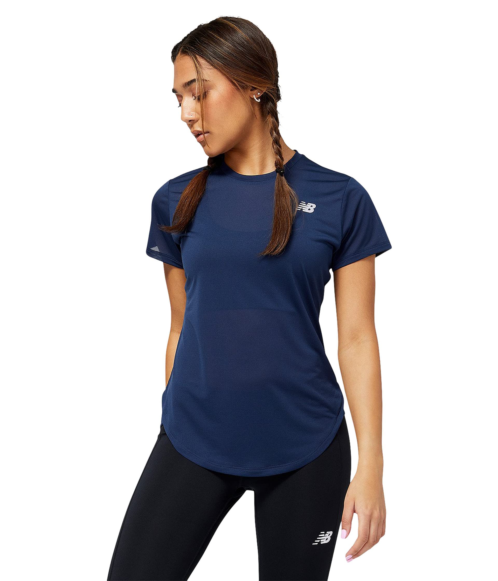 New Balance Women's Accelerate Short Sleeve 22, Natural Indigo, Large