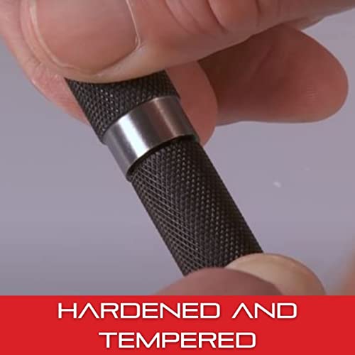 Starrett Steel Center Punch with Round Shank and Knurled Finger Grip - Hardened and Tempered, 5" (125mm) Length, 1/4" (6.5mm) Diameter Tapered Point