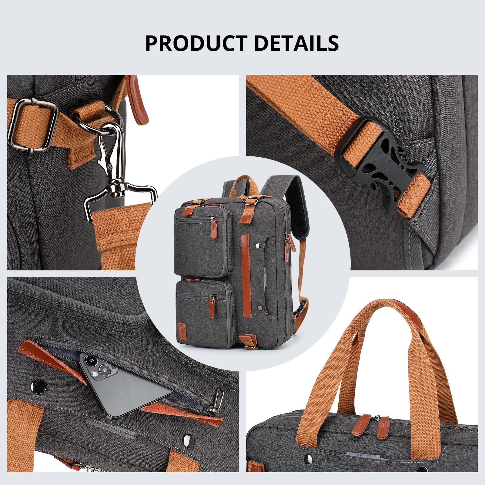 MOLNIA 3 in 1 Laptop Backpack, 17.3 inch Computer Bags for Men, Laptop Backpack for Men, for Travel Bussiness Men Women,Dark Grey
