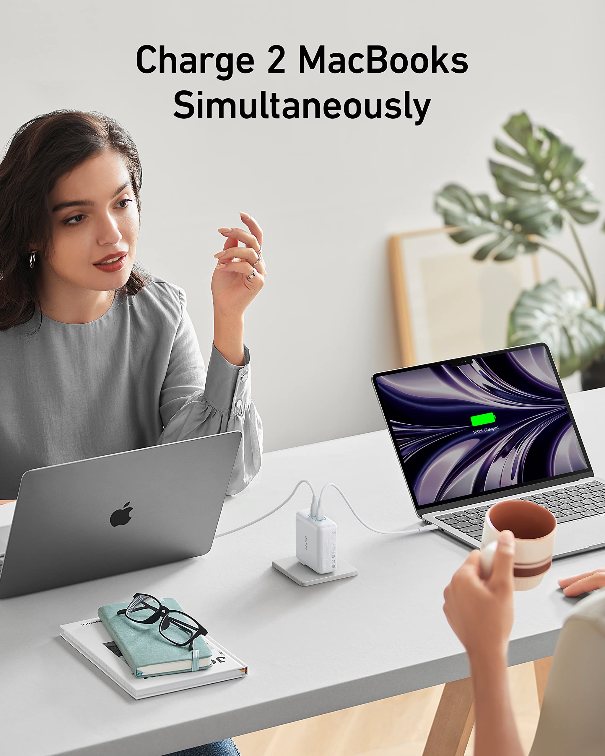 Mac Book Pro Charger, Anker 100W Fast Charger, 2 Port Power Adapter - Compatible With USB C Devices Including MacBook Pro/Air, iPad Pro, iPhone 15/Pro/Pro Max, Google Pixelbook (Cable Not Included)