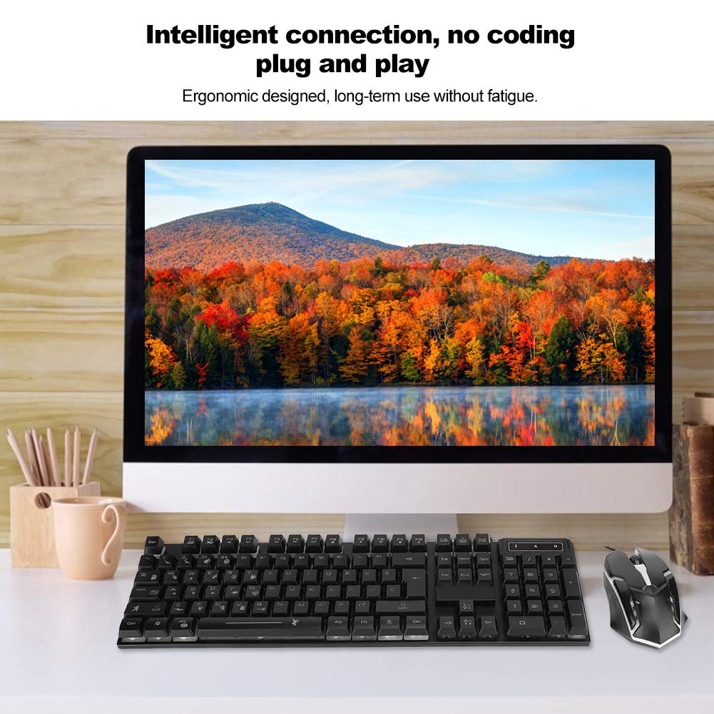 USB Wired Keyboard Mouse Combo - 104 Keys Mechanical Feeling Keyboard - LED Backlit - Plug and Play - Ergonomic Designed - for Gaming, Notebook, Office (Black)