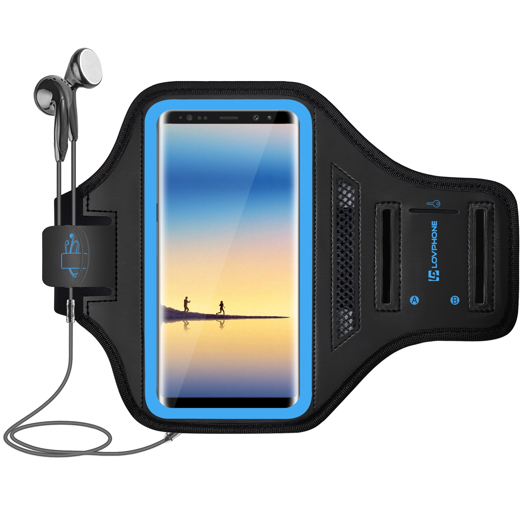LOVPHONE iPhone 14 Pro Max/14 Max/ 13/12 Pro Max/Samsung Galaxy Note 20/10/9/8 Armband,Sport Running Exercise Gym Case,Fingerprint Sensor Access Supported,Water Resistant and Sweat-Proof (Blue)