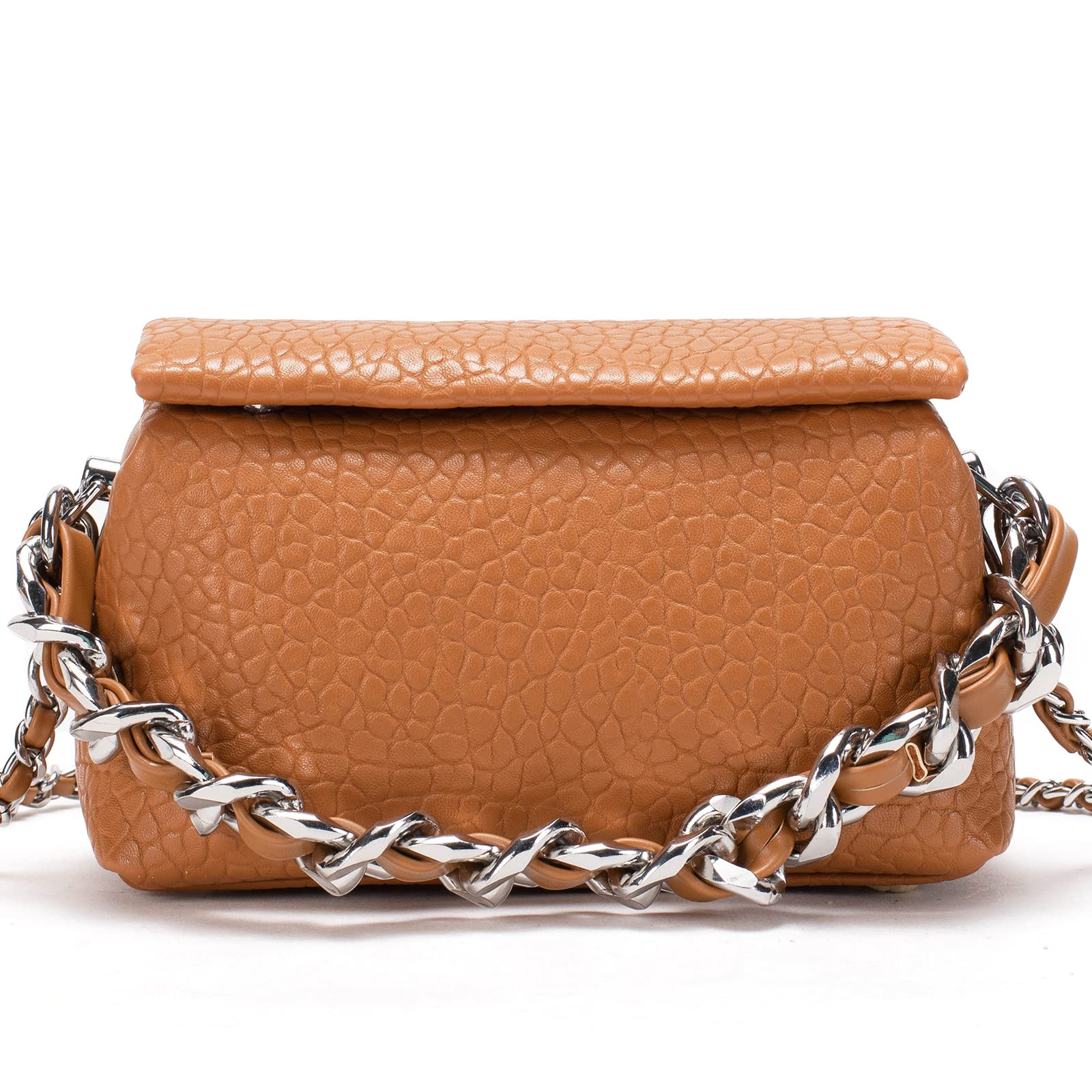 Small Crossbody Bag for Girls Women Elegant Style Handle Bags with Chain Strap Elephant Skin Pattern Leather Look (Brown)