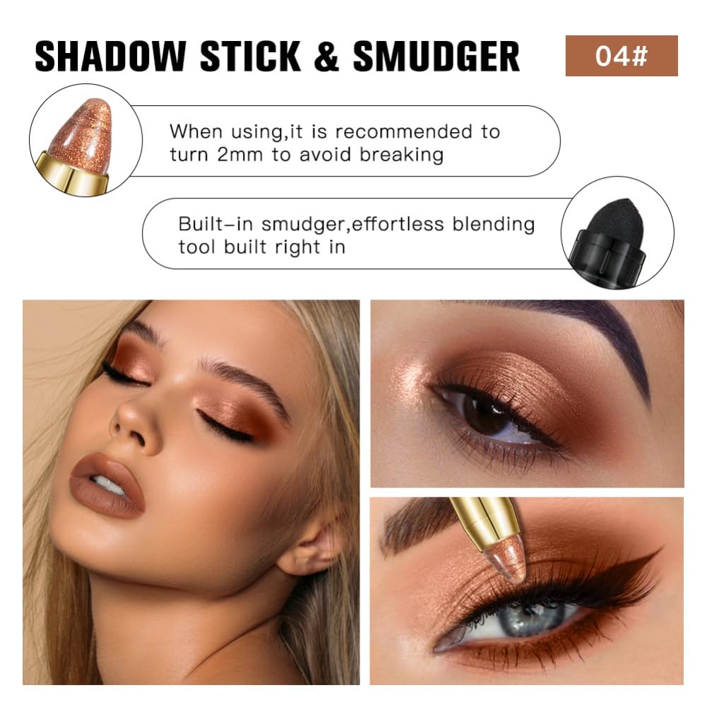 Lucoss 6PCS Cream Eyeshadow Stick, Shimmer Eye Shadow Stick Waterproof Eyeshadow Pencil Long Lasting Glitter Eyeshadow Sticks for Women Eyes Makeup Easy to Wear