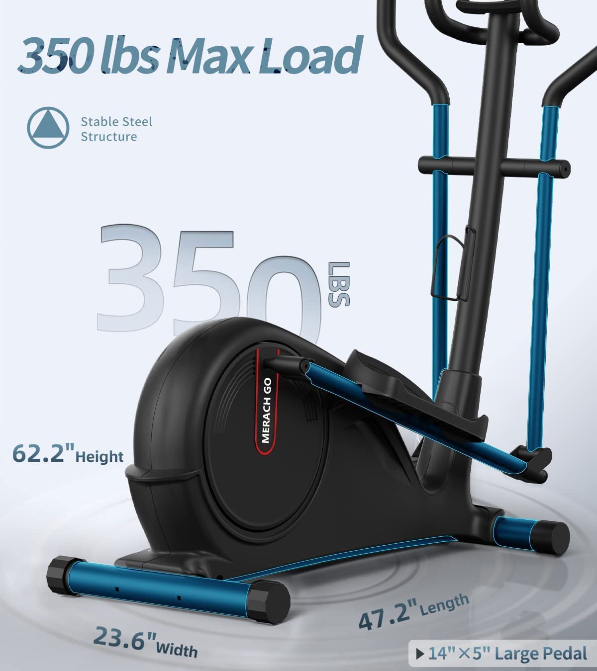 MERACH Go Elliptical Machines for Home Use, Hyper Quiet Elliptical Exercise Machine with 20 lbs Magnetic Flywheel, with 24 Resistance Level, 350 lbs Weight Limit