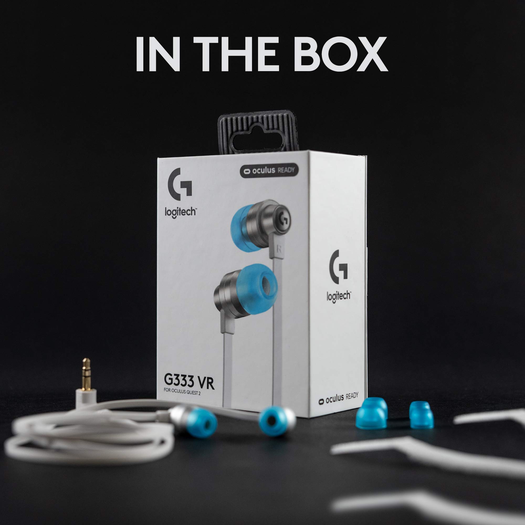 Logitech G333 VR Earphones for Oculus Quest 2 - Oculus Ready - Custom-length Cable and Straps - Dual Driver Audio Designed for Gaming - Durable Aluminum Housing - Low-Latency 3.5 mm Aux