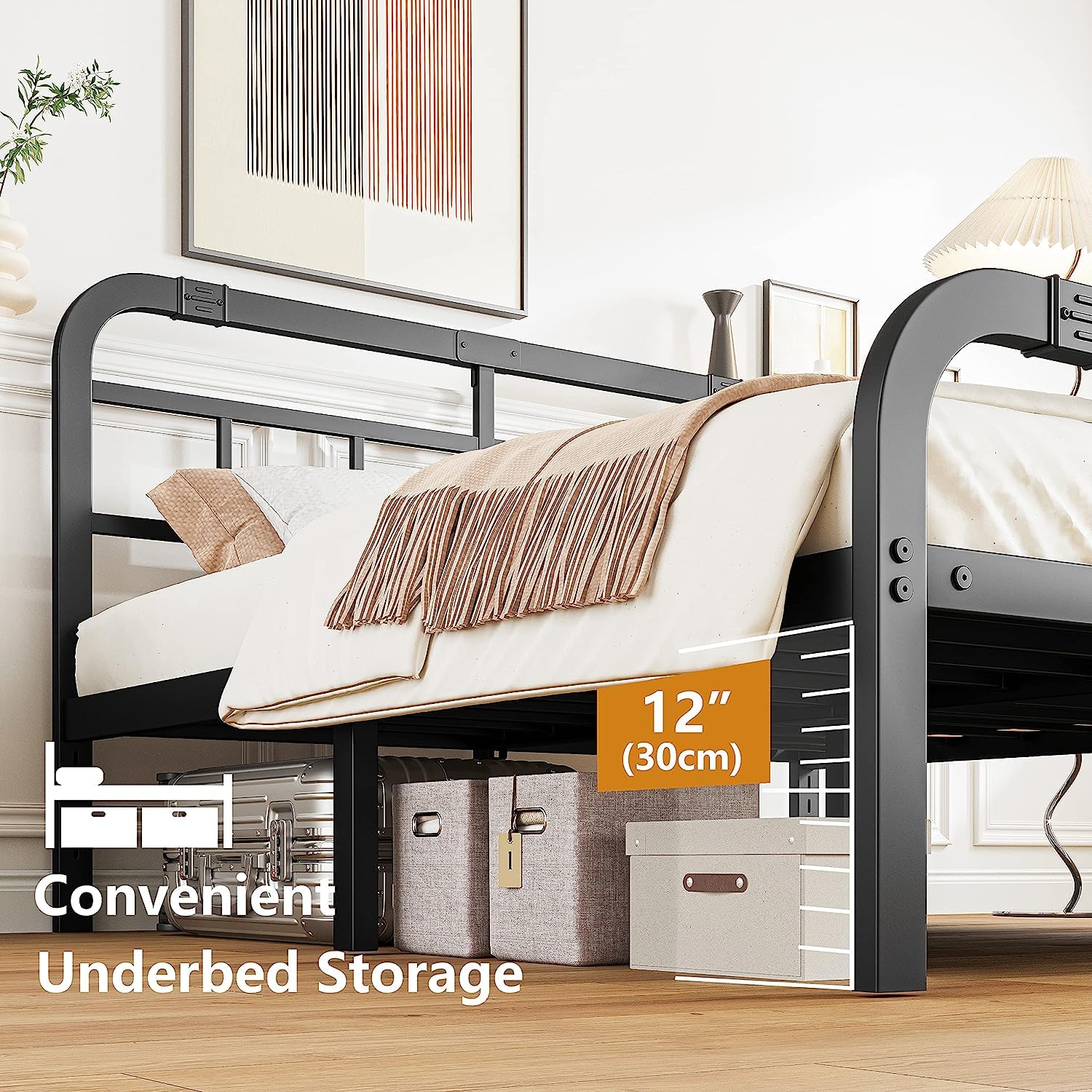 King Size Metal Bed Frame with Headboard and Footboard 14 Inch High, Heavy Duty Steel Slats with 3500lbs Support, No Box Spring Needed, Noise Free,Easy Assembly, Black