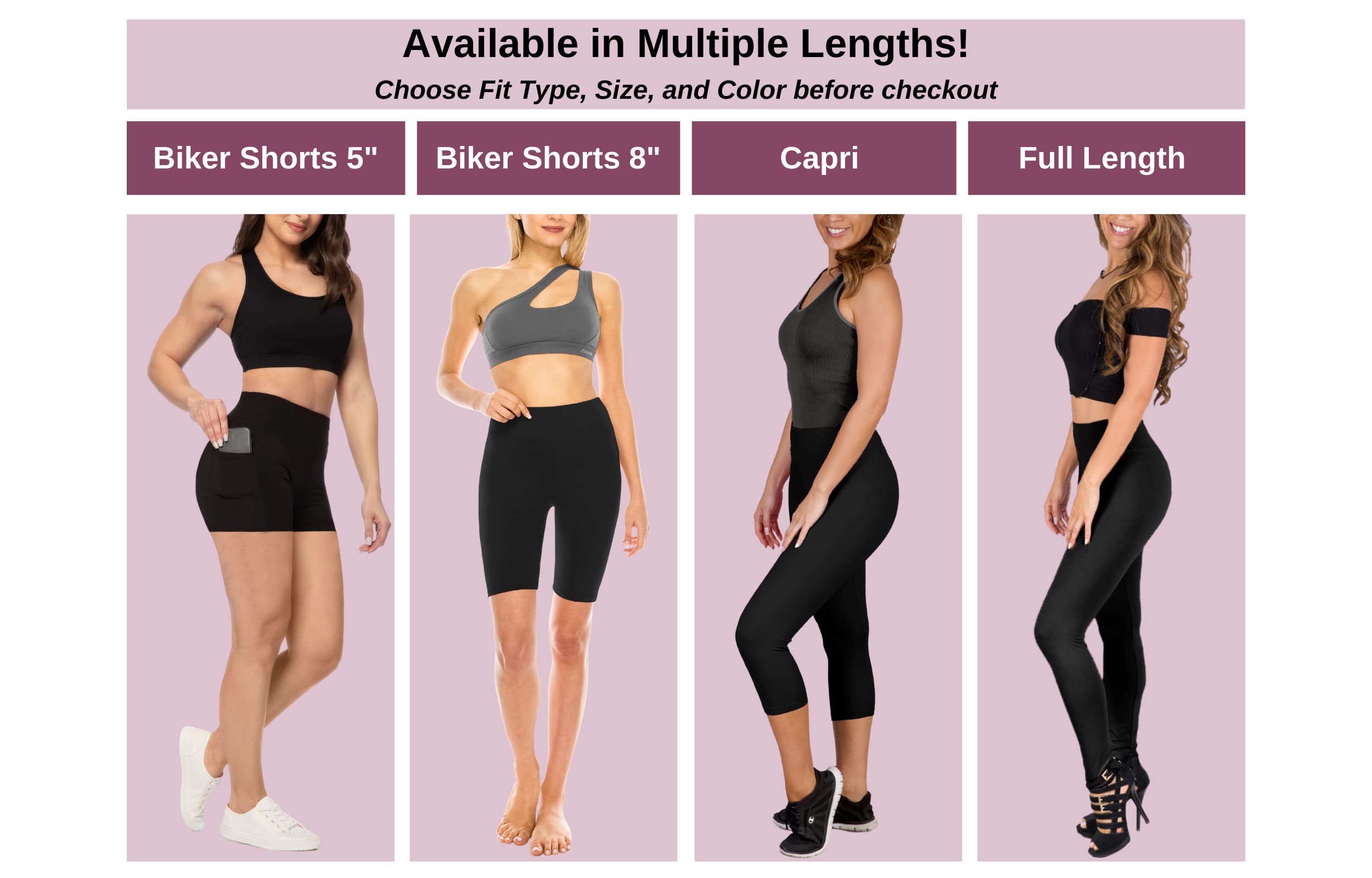 SATINA Womens Biker Yoga Shorts - High Waist with Pockets for Regular & Plus Size Women, 8-Inch, Black, Large