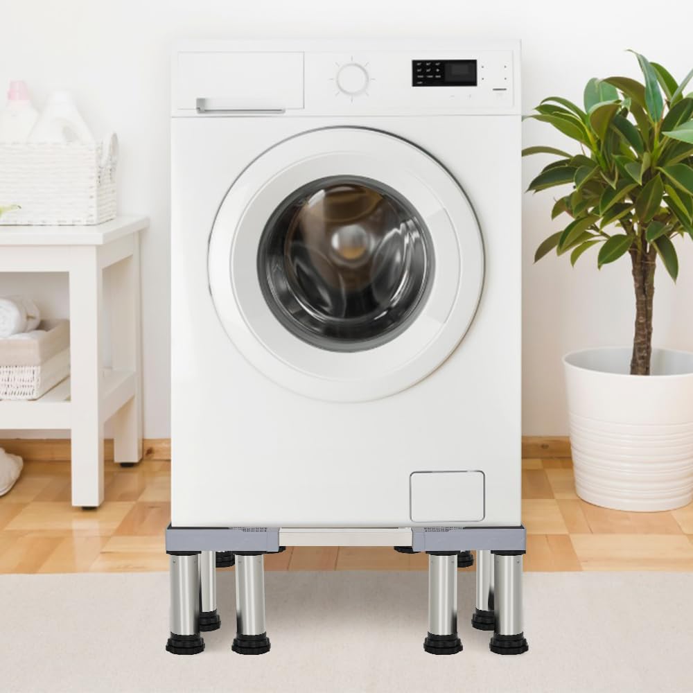 LUCKUP Washing Machine Stand Refrigerator Stand with 12 Heavy Duty Feet (Height: 9.4"-10.4") Washer Pedestal Adjustable Base for Washer and Dryer, Fridge, Max Load 660LB/300KG