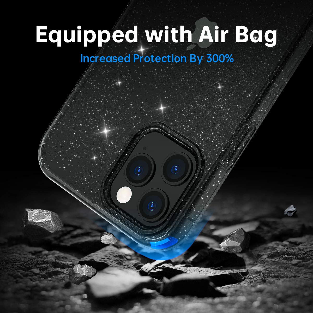 Meifigno Glitter Compatible with iPhone 12/12 Pro Case, Hard PC with Soft TPU Edge, [Military Level Protection][Green Materials], Clear Case Designed for iPhone 12/12 Pro 6.1" 2020, Glitter Black