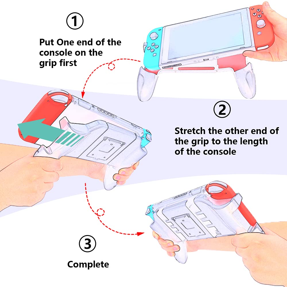 New Scale Switch Grip Compatible with Nintendo Switch,Handheld Grips Case Fits Nintendo Switch Joy Con with 2 Game Card Storage Slots and Heat Dissipation Function 4 FREE Thumbsticks