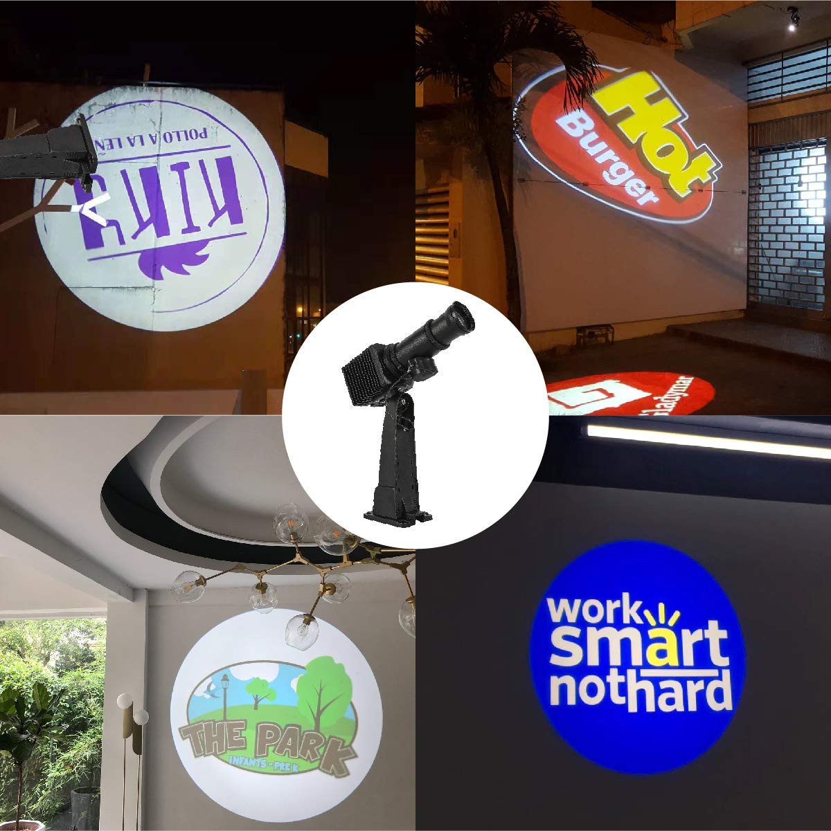 Logobos 50W LED GOBO Logo Projector Stage Effect Light Static/Rotatable Manual Zoom with Remote Control Custom GOBO for Hotel Wedding Company Bar