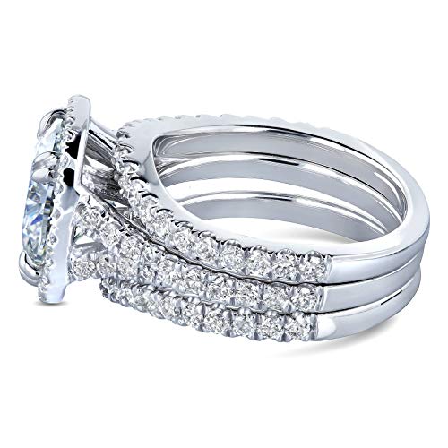 Kobelli Round Forever One D-F Moissanite Cushion Halo Bridal Wedding Set 4 1/3 CTW 14k White Gold 3 Piece Set, 6.5
