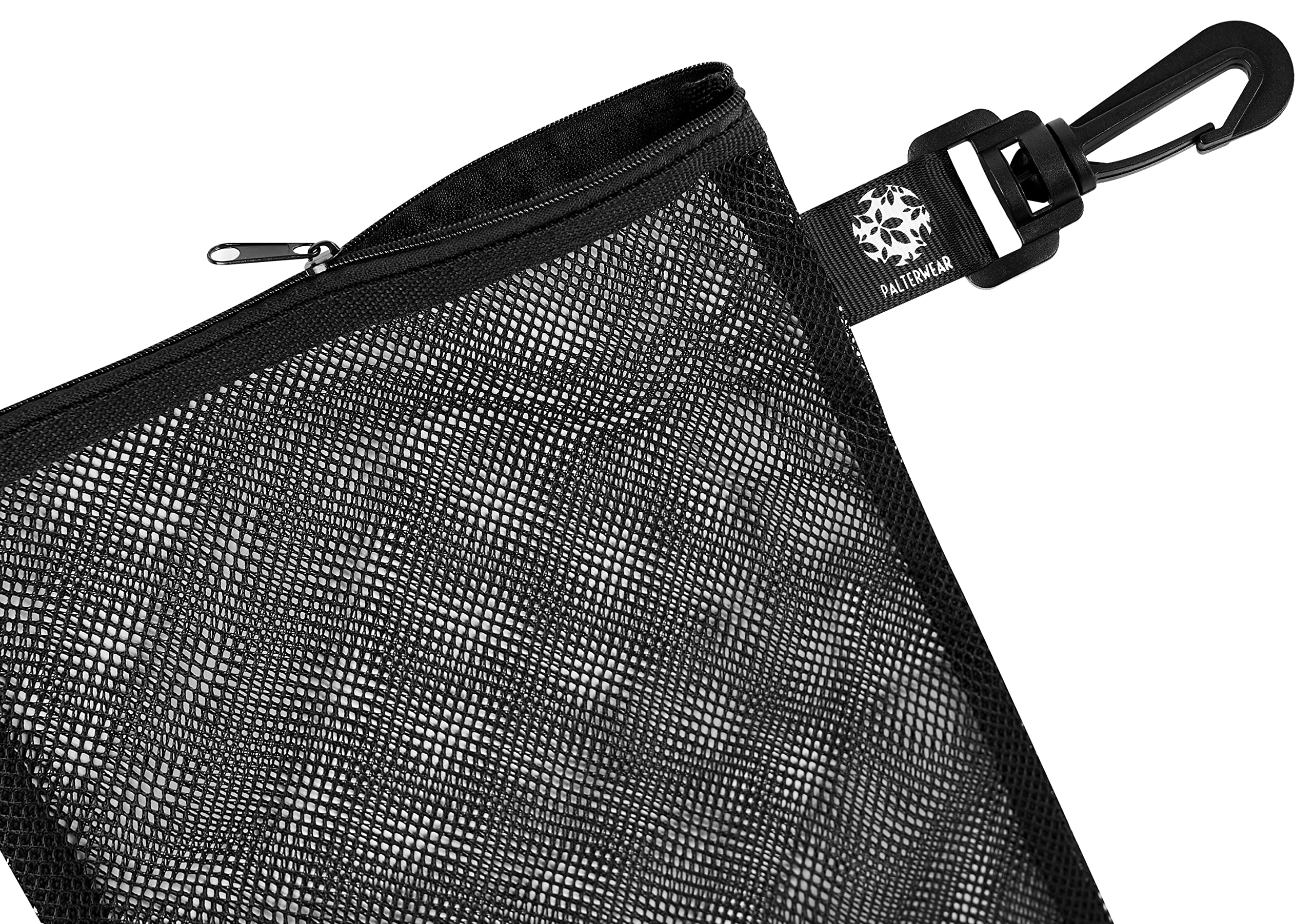 PALTERWEAR Mesh Zipper Bag with Clip - Set of 4 (Black, 7 x 9 inch)