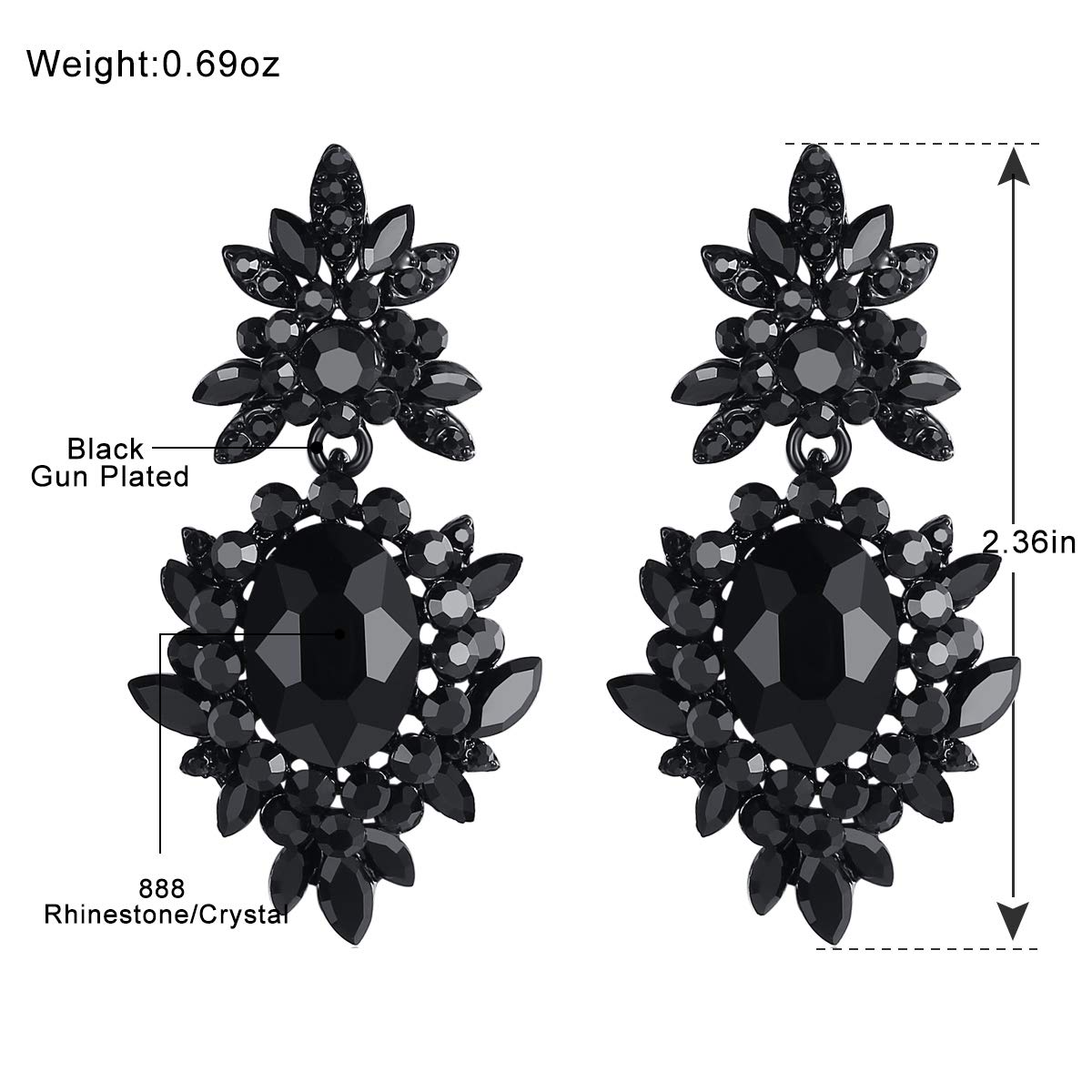mecresh Vintage Floral Teardrop Black Austrian Crystal Drop Dangle Earrings for Women 2022 fashion jewelry