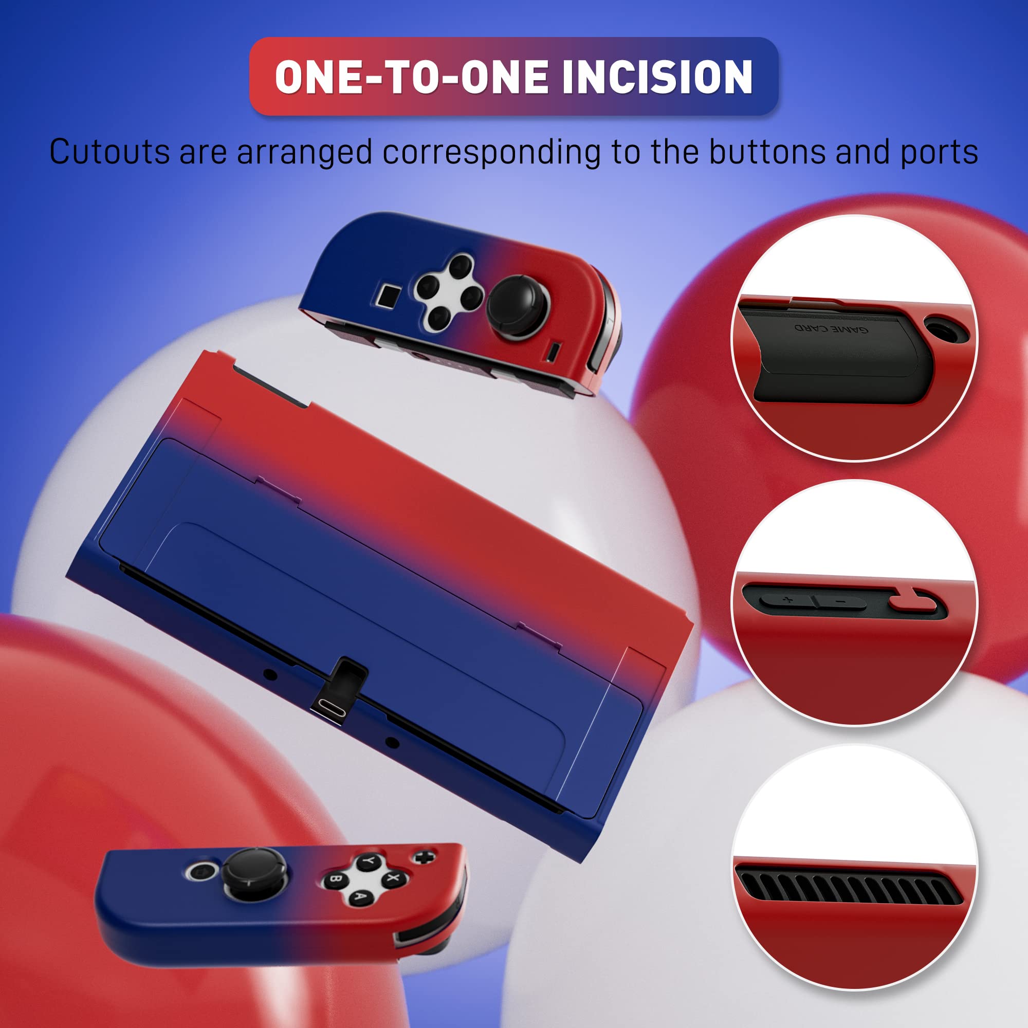 RHOTALL Gradient Color Case Compatible with Nintendo Switch OLED, Micro Frosted Feel Protective Shell for Switch OLED and Joycon Controller - Red and Blue