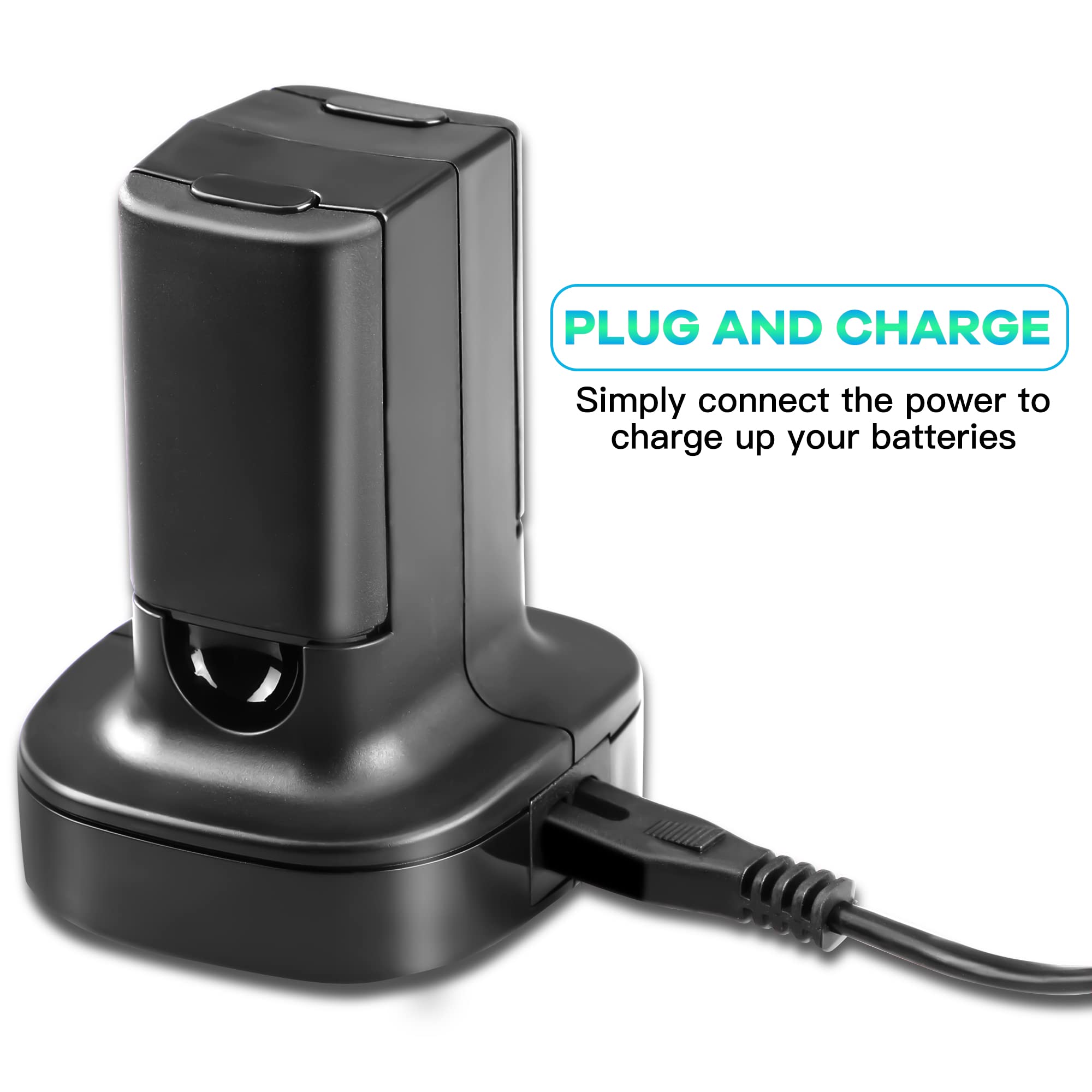 Rechargeable Battery for Xbox 360, 2 Pack Battery with Dual Charging Station Dock Charger Stand Base for Xbox 360 Wireless Controller Black