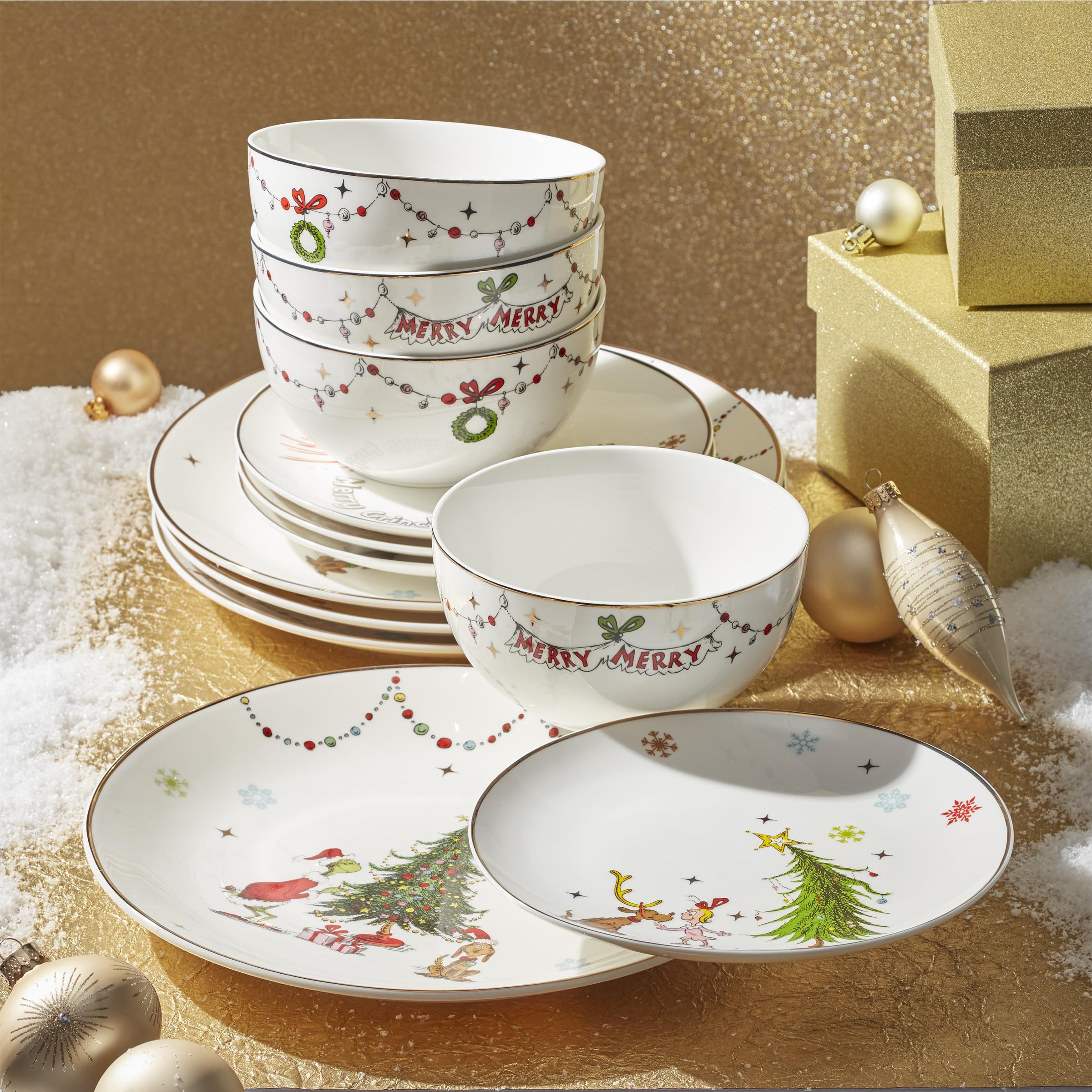 Lenox 895051 Merry Grinchmas 12-Piece Dinnerware Set, Green, 14.33