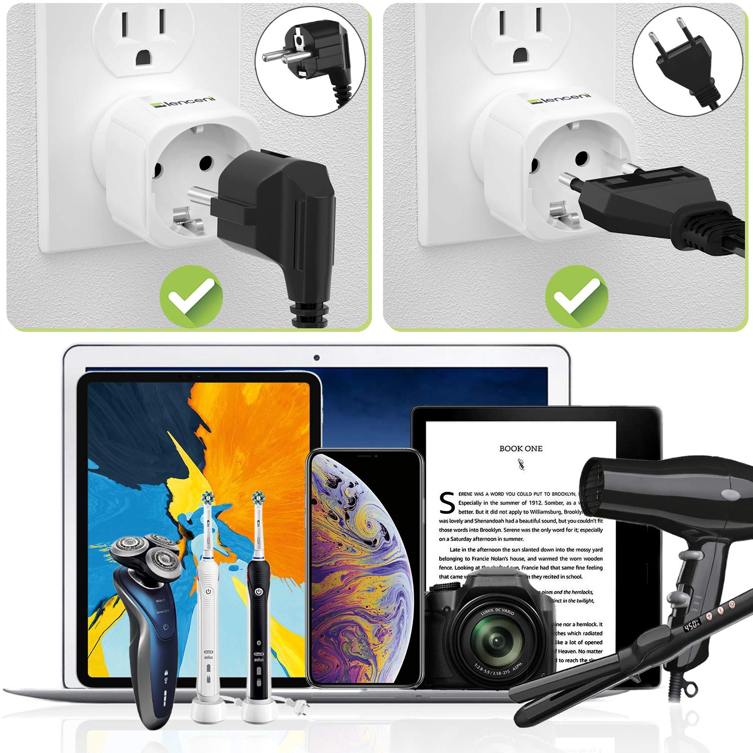 LENCENT 2 Pack Europe to US Plug Adapter,European to USA Adapter, American Outlet Plug Adapter, EU to US Adapter, Europe to USA Travel Plug Converter