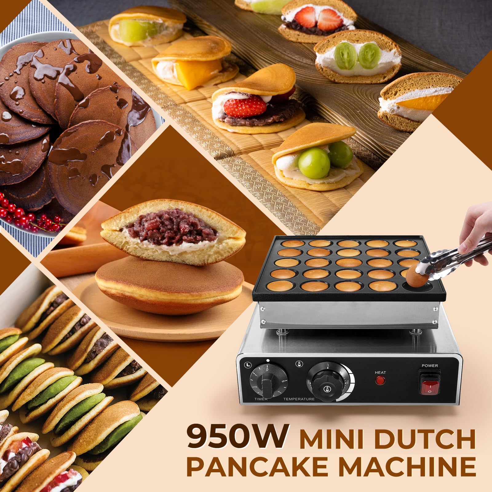POWLAB Mini Dutch Pancake Baker Maker Commercial Poffertjes Electric Dorayaki Maker Muffin Making Machine 25Pcs Non-stick Waffle Pancake Maker for Home Kitchen Restaurant Bakery Leisure Snack Bar