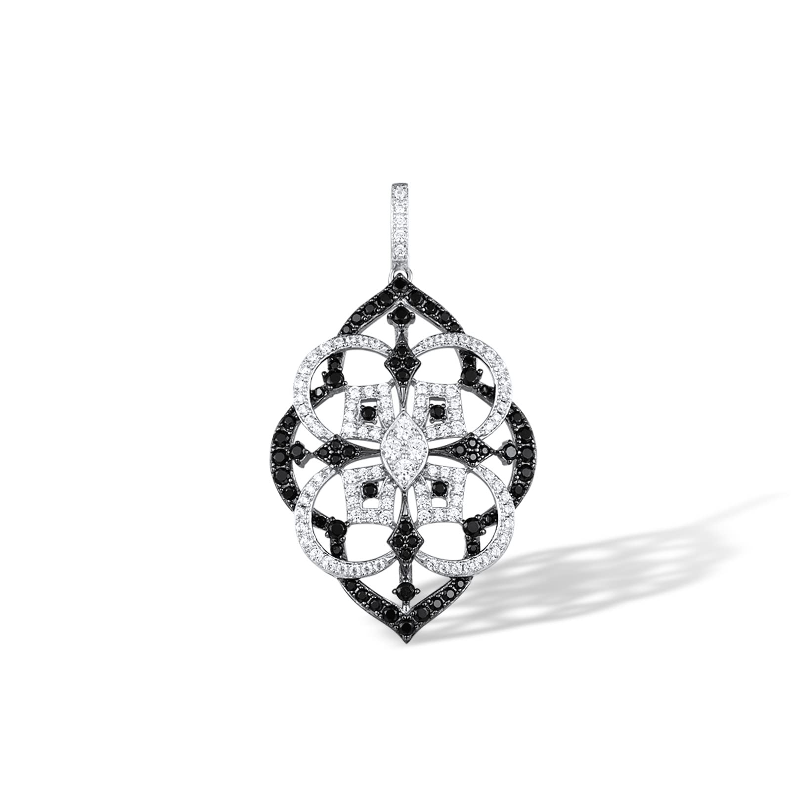 Santuzza 925 Sterling Silver Kaleidoscope Pendant Black Spinel Cubic Zirconia Rhombus Pendant for Women