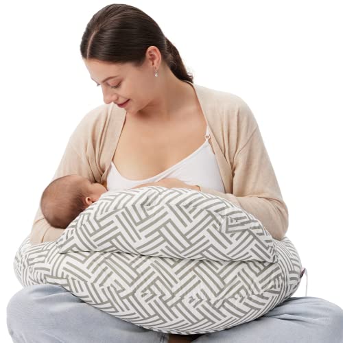 Momcozy Original Nursing Pillow, Ergonomic Breastfeeding Pillows with Security Fence for Baby, Adjustable Waist Strap and Removable Cotton Cover, Geometry