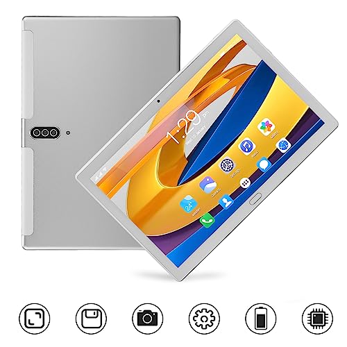 Luqeeg 6GB 128GB Tablet Octa Core Processor Tablet, 10.1 Inch Tablet for 10, HD Tablet 5G Tablet WiFi Dual SIM Portable Tablet Gaming Tablet 6000mAh Long Last Tablets PC GPS BT (Silver)