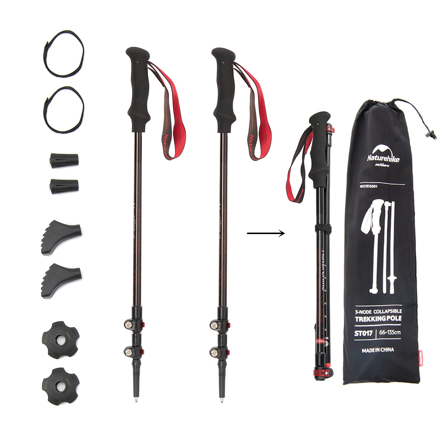 Naturehike Trekking Poles - 2 Pack Hiking Walking Sticks Lightweight 7075 Aluminum Collapsible Strong Running Sticks, Adjustable to 54", with Quick Locks and Telescopic for Camping, Backpacking