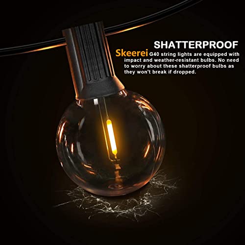 Skeerei Outdoor String Lights Waterproof Patio Lights 200FT with 100+4 Shatterproof G40 LED Edison Lights,Outdoor Hanging Lights for Party Backyard Gazebo Pegola Cafe, 2Pack x 100ft