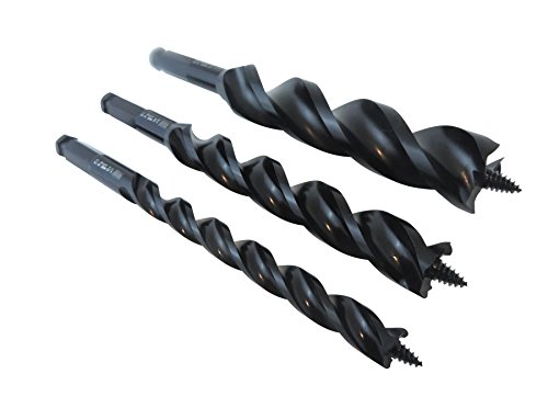 WoodOwl 3 Piece Set with 1/2â€, 3/4†and 1†x 7-1/2†Long Ultra Smooth Tri Cut Auger Hand Brace Boring Bit PTEE coated 09705/09709/09713