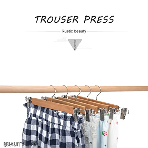Wooden Pant Hanger with 2 Adjustable Anti-Rust Clips Skirt Hanger for Jeans Trousers Bottom Hanger 1 pcs-Brown