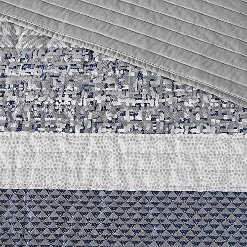 Madison Park King Quilt Set Lustrous Jacquard & Glitter Accent Coverlet Set for King Size Bed - All Season, Lightweight King Quilt Set, Shams, Decorative Pillow, King/Cal King Chevron Grey/Navy