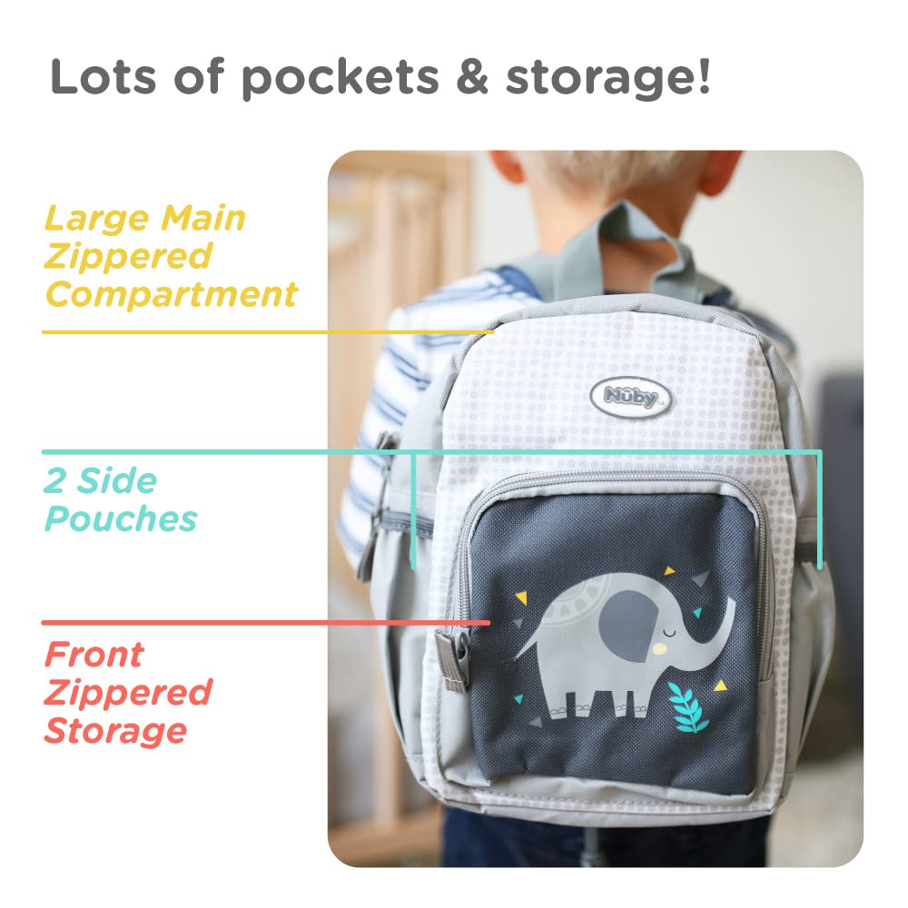 Nuby Kids Mini Backpack with Safety Harness and Detachable Tether, Grey