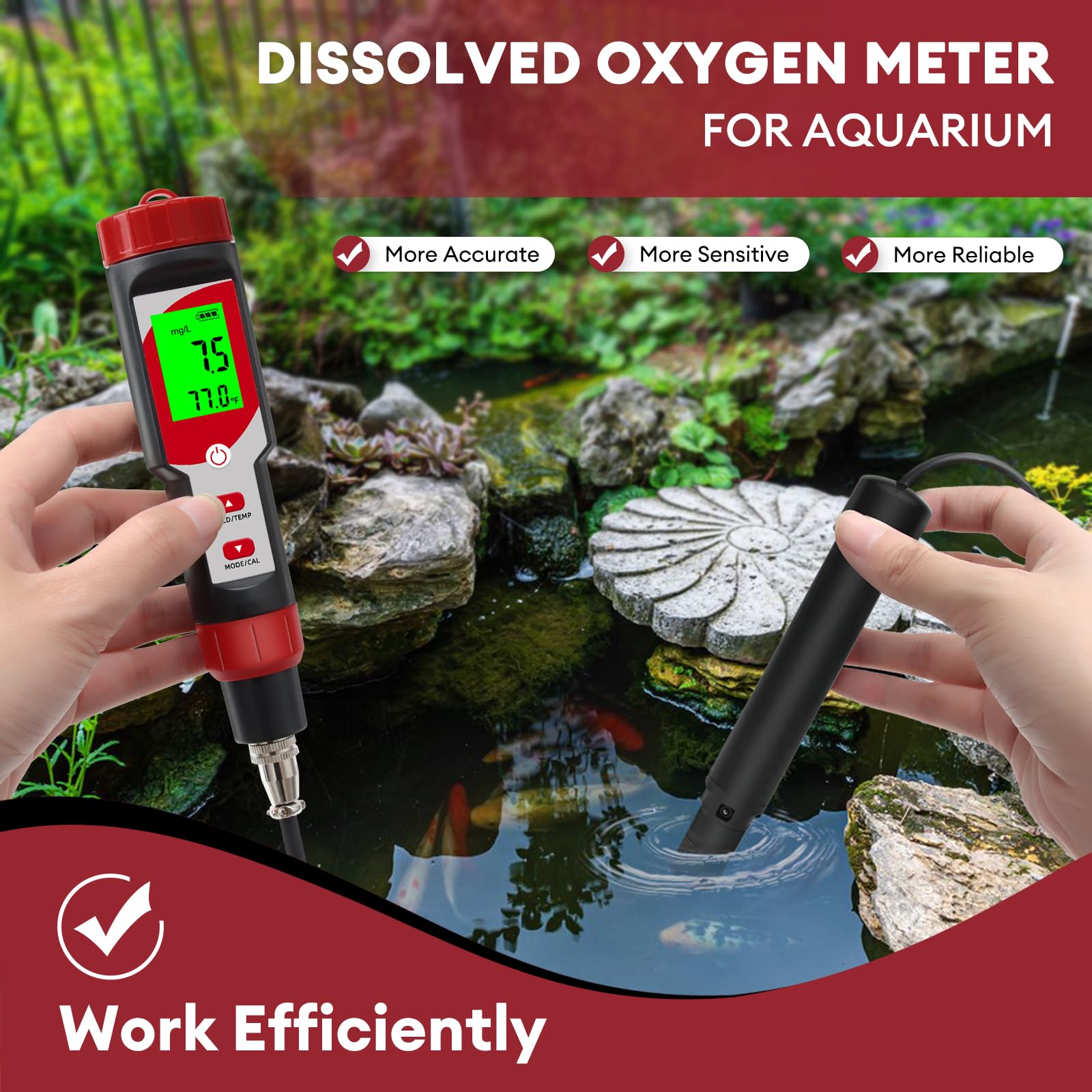 Yewhick Dissolved Oxygen Meter with 3.6 Ft Electrode Cable, Digital Dissolved Oxygen Test Kit with ATC, DO Meter for Water, Aquaculture, Fish Pond, Beer Brewing, Range:0.0‑40.0mg/L