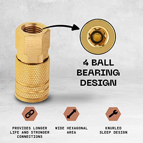 Silginnes Female Air couplers -1/4-Inch NPT Thread Quick Connect Air Coupler Plug Kit - 10-Pack, Air Tools Fittings Set, Air Compressor Accessories Fittings with Brass Finish