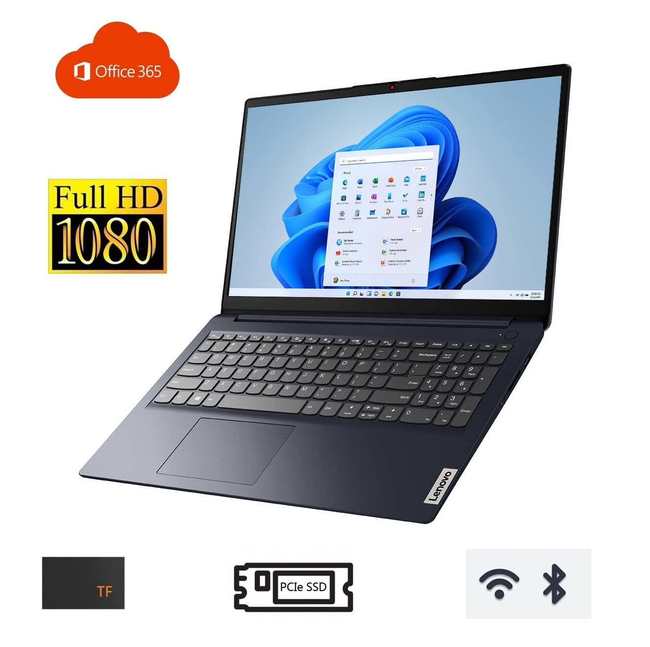 Lenovo 2023 Newest Ideapad Slim Laptop: 15.6" FHD Display, 4-Core Intel Pentium N6000, 8GB RAM, 256GB SSD, 1-Year Office 365 Personal, UHD Graphics, WiFi6, Bluetooth, DolbyAudio, Win11S, TF