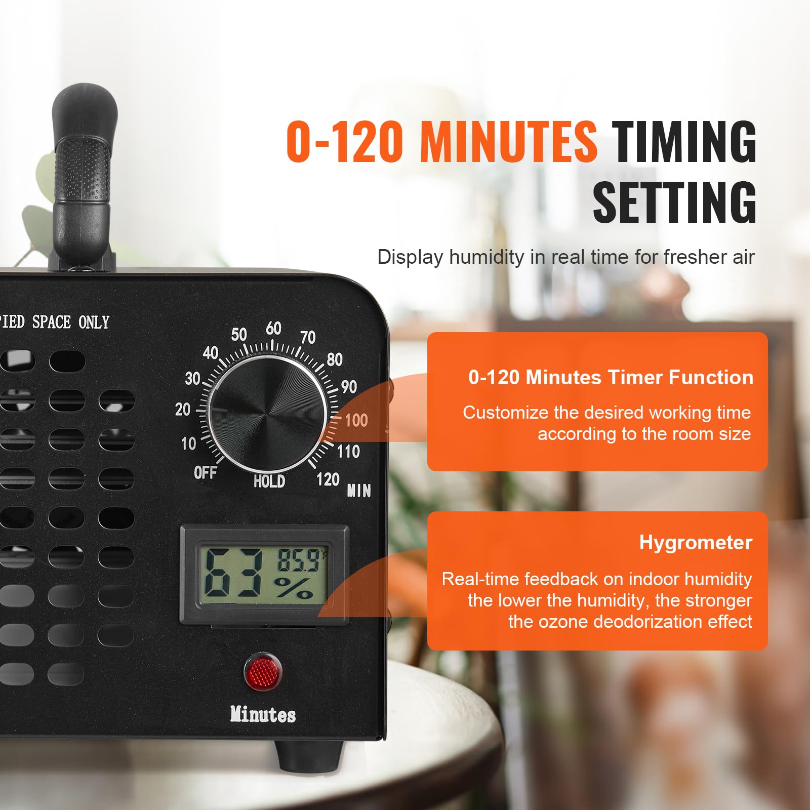 VEVOR Ozone Generator, 24000mg/h Ozone Machine, High Capacity Commercial/Industrial Ozone Generator Machine with 0-120 min Time Setting for Rooms, Cars