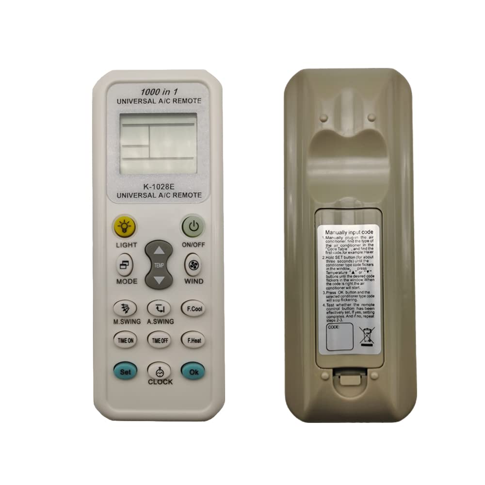 Replacement K-1028E Remote Control Universal air Conditioner for LG, Panasonic, Sharp, Gree, Haier, Hitachi, Midea, Bosch, Toshiba, Sanyo Air Conditioner with Remote air Conditioner 1000 in 1