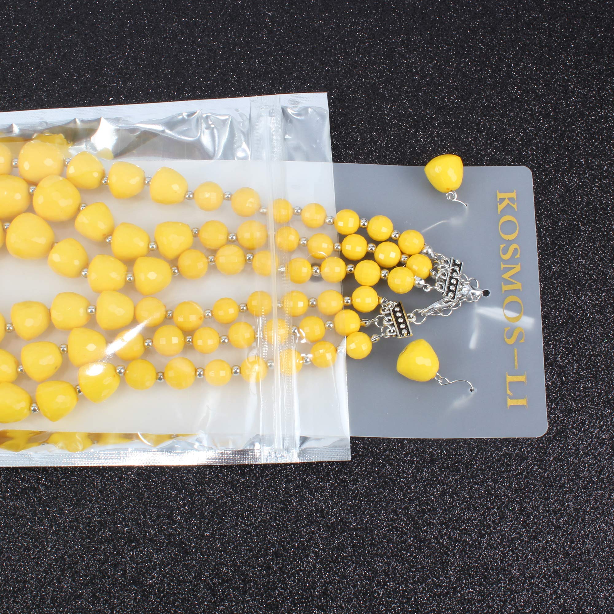 KOSMOS-LI Large and Big 3 Layer Acrylic Yellow Bead Statement Multi Strand Big Necklace