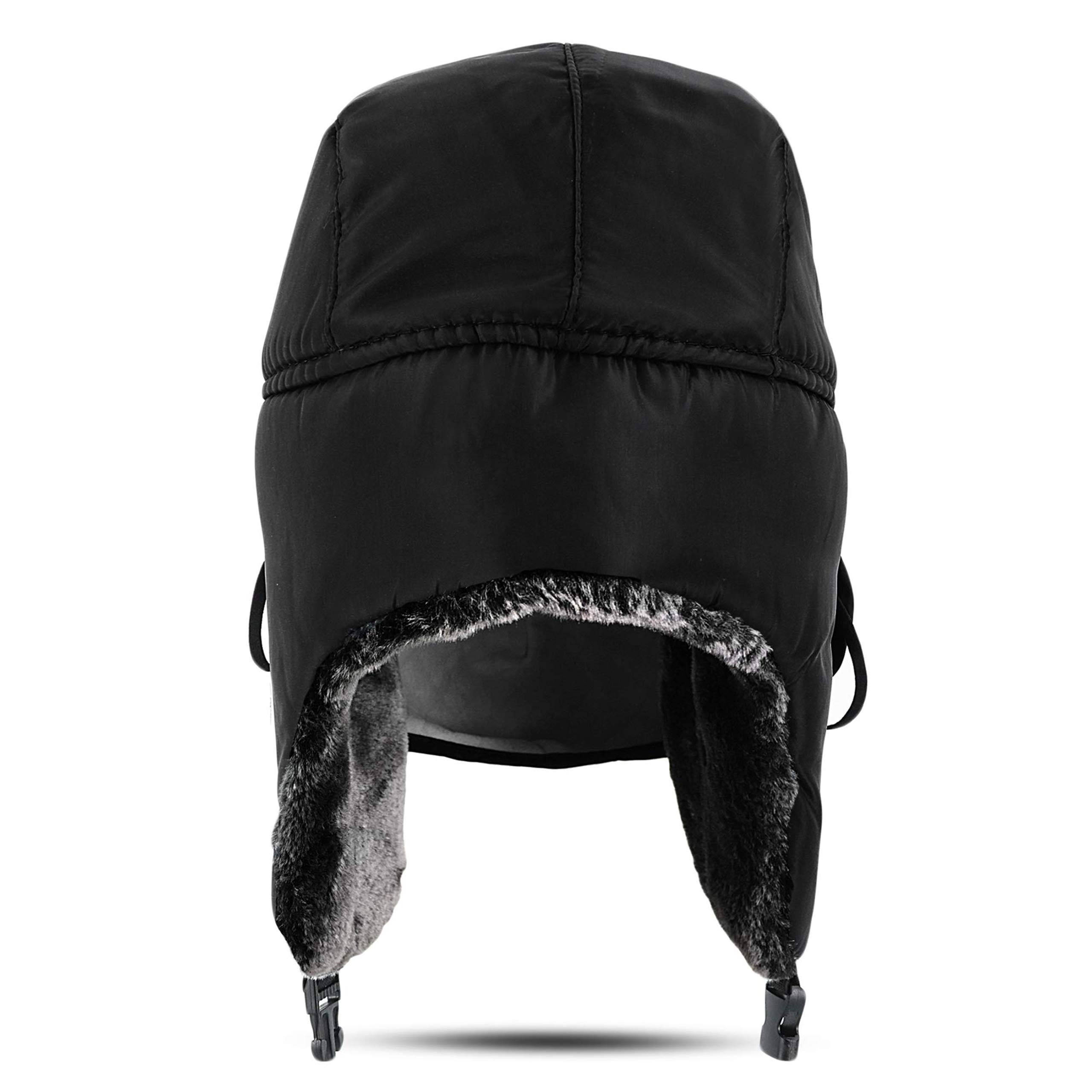 LUTHER PIKE SEATTLE Winter Trapper Hat - Russian Style Ushanka, Face Mask Hats for Men & Women - Ear Flaps, Chin Strap, Windproof Ski Mask - Covers Full Face, Hunting, Snowboarding Accessories Black