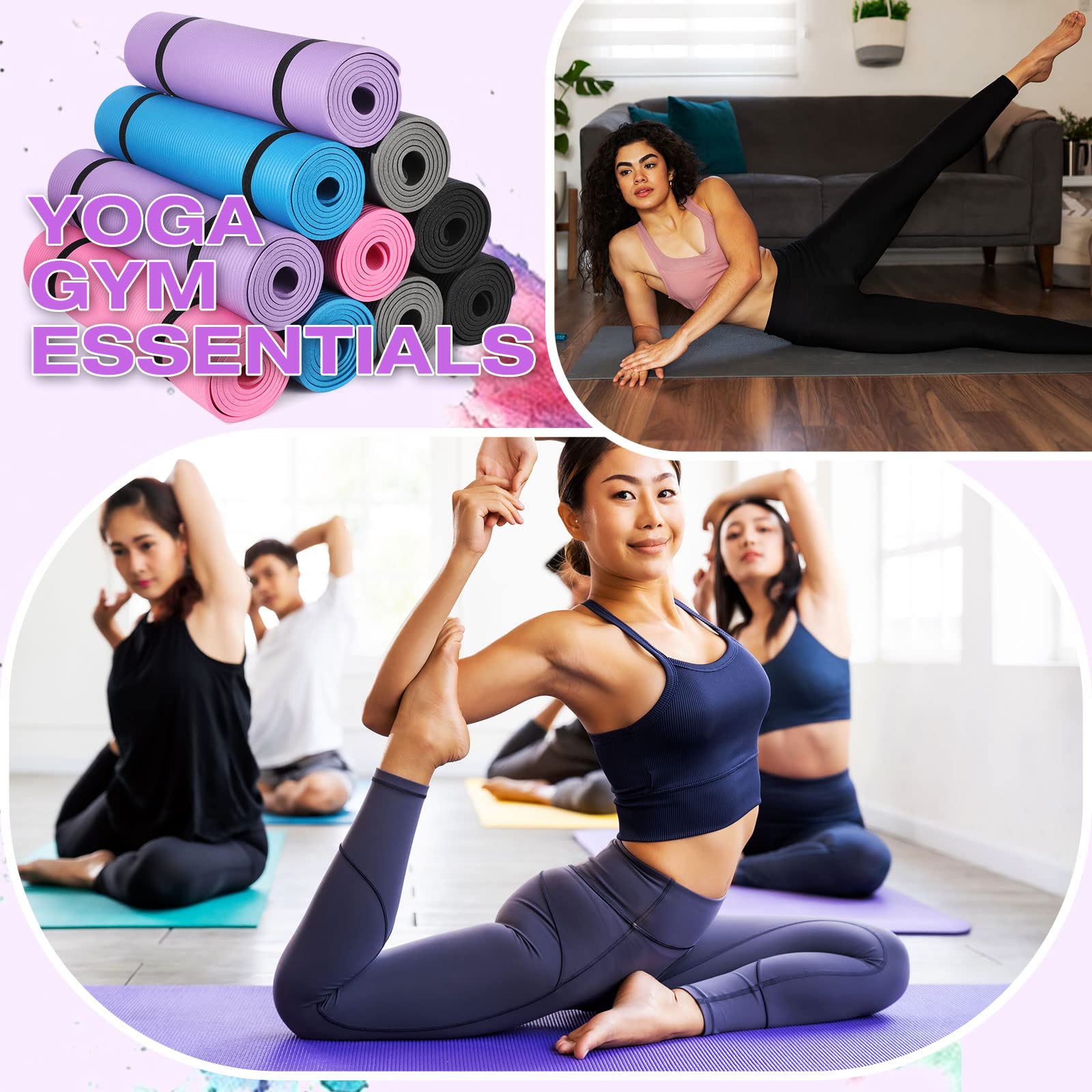 Riakrum 10 Pcs Yoga Mats Bulk 72 x 24 x 0.3 Inch Thick Exercise Mats Non Slip Mat Gym Mats Bulk for Yoga, Pilates, Workout, Stretching