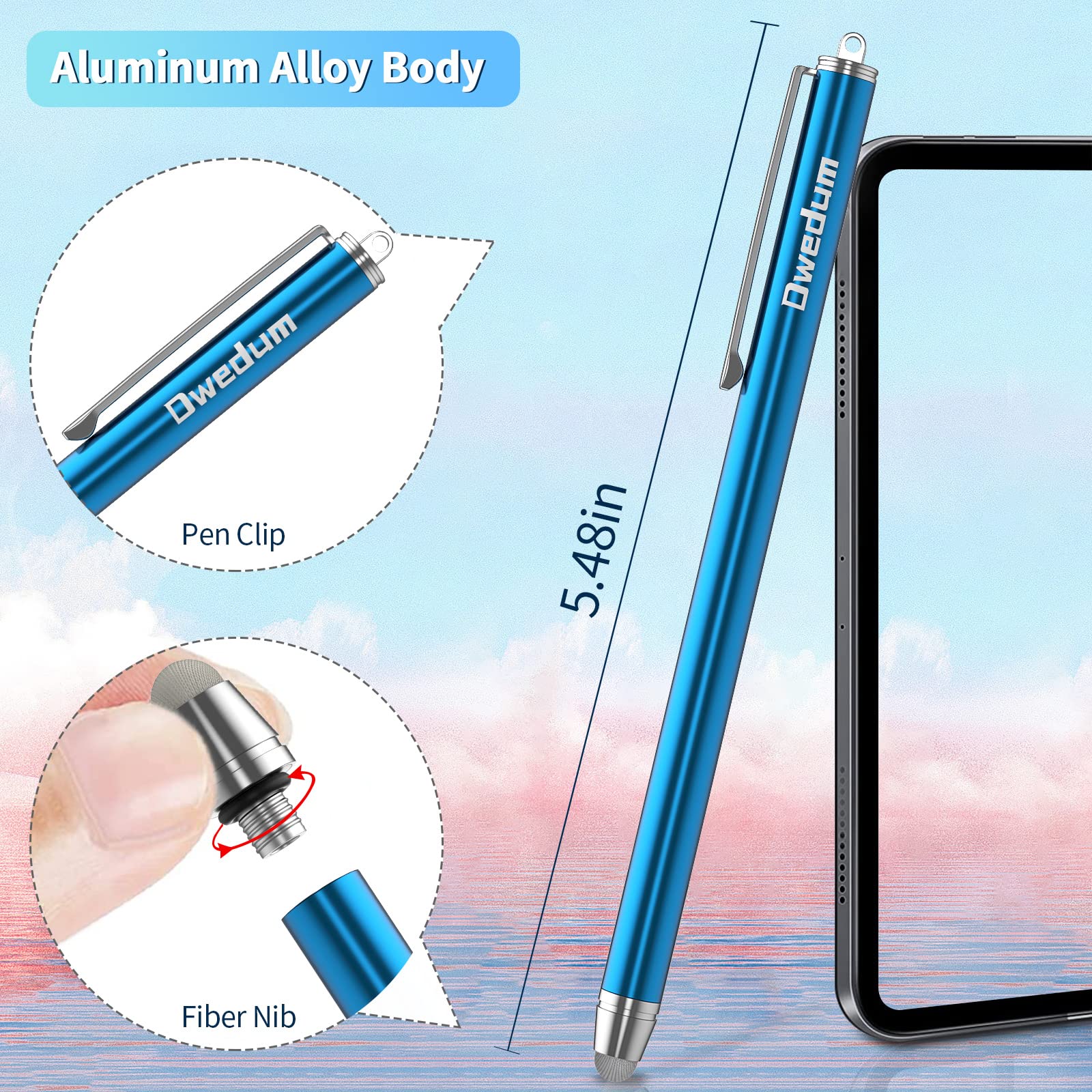 Stylus Pens for Touch Screens, 2-in-1 Active Stylus Pen for iPad Compatible with iPad/iPhone/Android/Samsung/Tablet and Other Touch Screen (Pink/Light Blue/Silver/Dark Blue/Black)