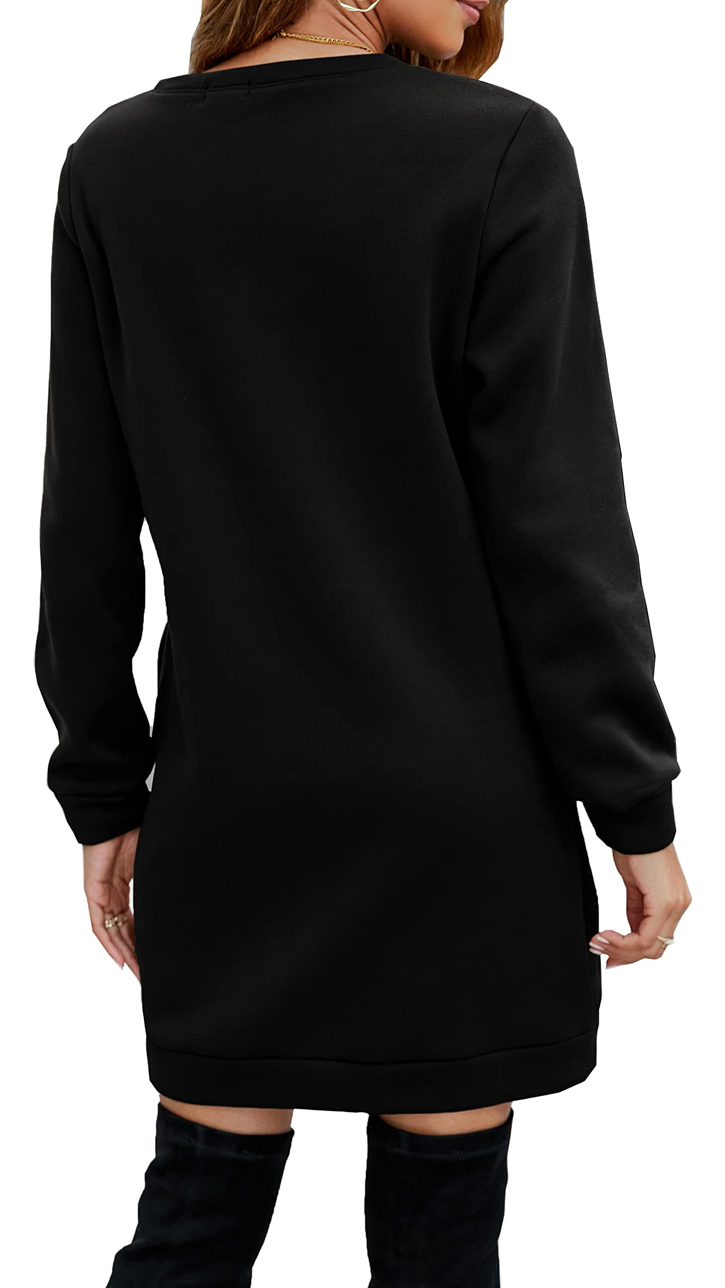 Miselon Women's Solid Sweater Dresses Fall Winter Long Pullover Tunic Dresses (Black, X-Large)