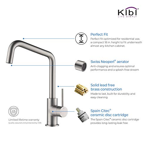 KIBI Macon Single Handle Bar Faucet or Prep Kitchen Sink Faucet | Solid Brass High Arc Faucet Spout | Sink Faucet with 360 Degree Swivel Spout (Brushed Nickel) (KKF2012) (Soap Dispenser included)