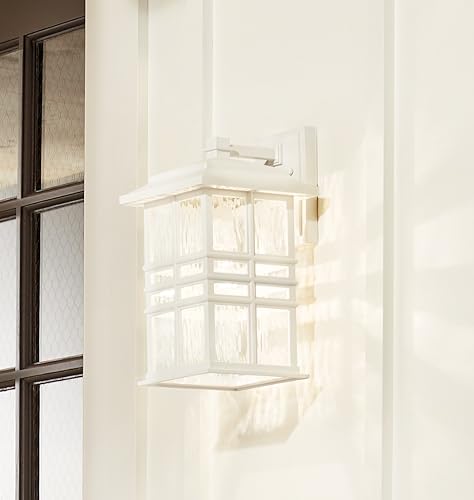 Kichler Beacon Square 14.25" Outdoor Wall Light in White, 1-Light Exterior Wall Sconce with with Clear Hammered Glass, (14.25" H x 8" W), 49830WH
