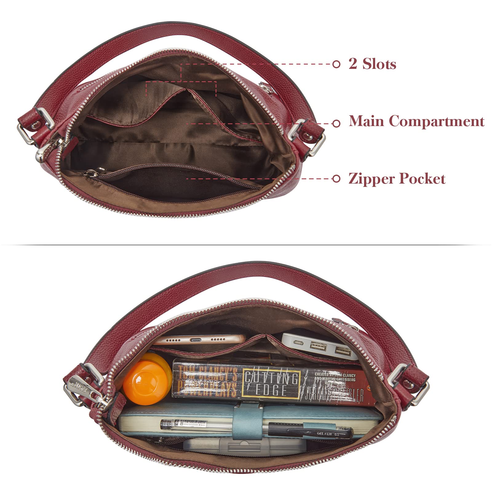 S-ZONE Leather Purses for Women Shoulder Hobo Bags and Small Handbags with Outside Pocket