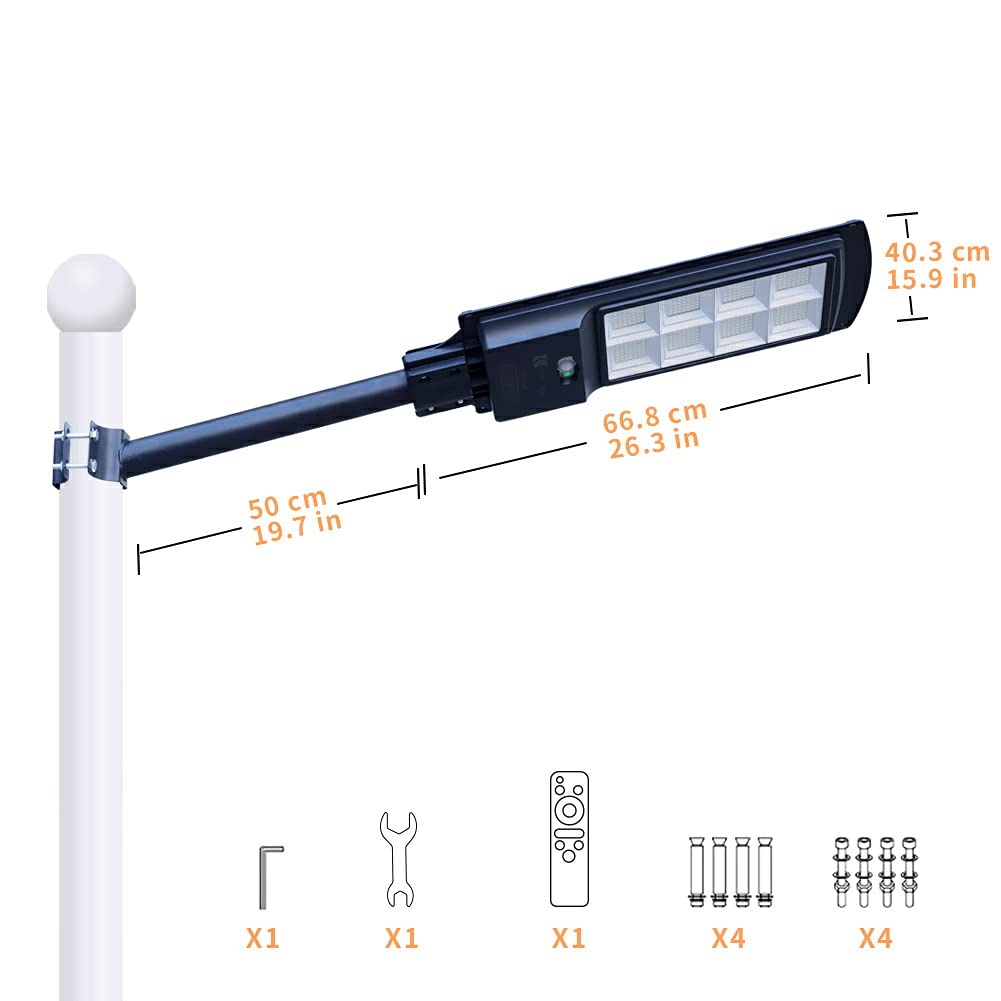 MYTG SUM 200W LED Solar Street Light,15000LM 6500K Solar Powered Pole Light, IP65 Waterproof Security Area Night Lighting for Street Gutter Patio Garden Path,Basketball Court,barn