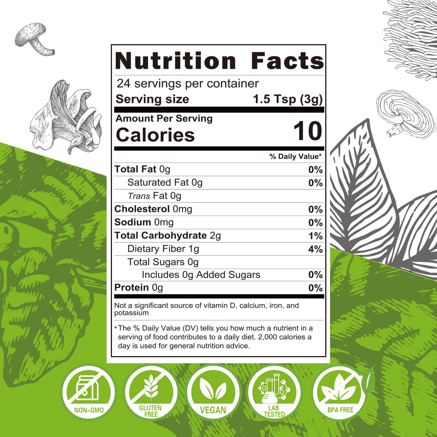 Mushroom Matcha Powder, Unsweetened, Mixed with Six Mushroom Extracts and Ceremonial Grade Matcha Green Tea, 24 Servings